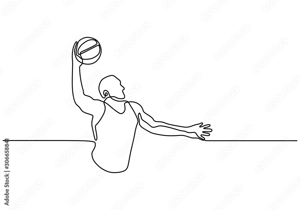Continuous one line drawing of basketball player. Person as athlete ...