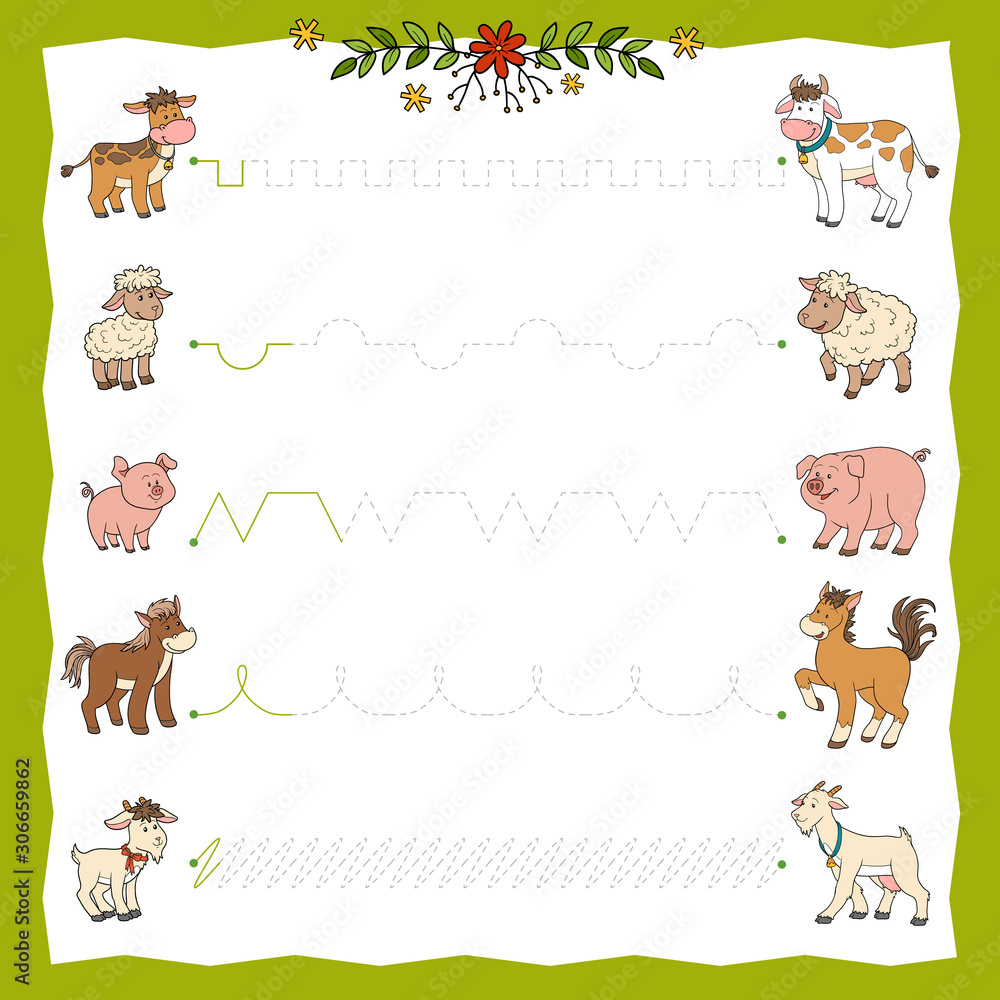 Trace the dotted lines from young animals to their moms. Connect the ...