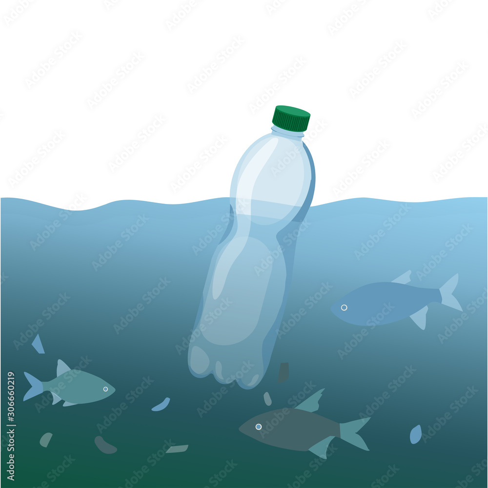 bottle in the earth water. plastic pollution. Empty used dirty plastic ...