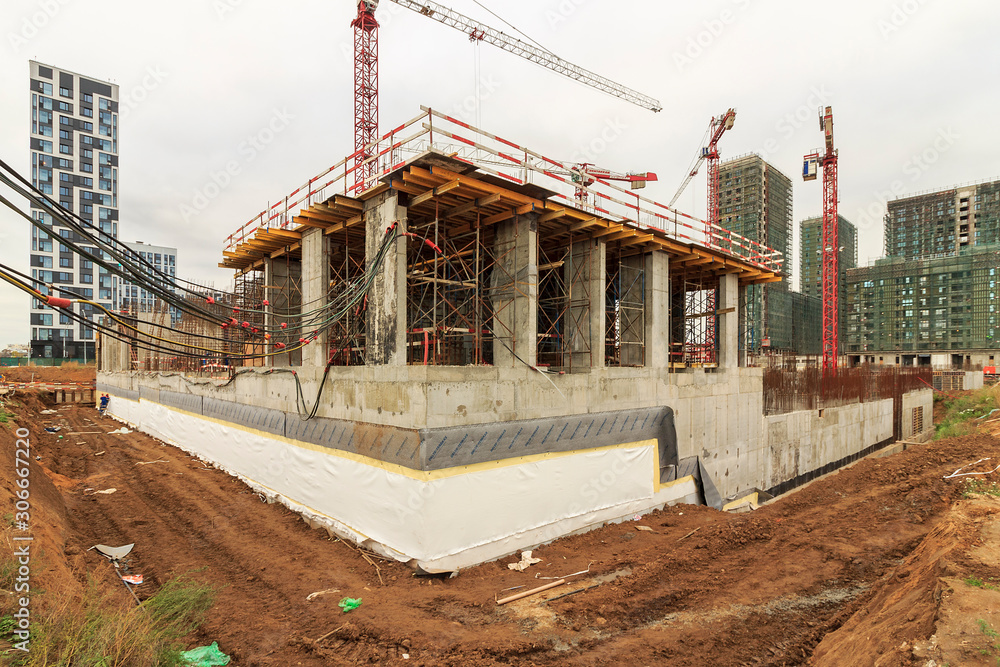 Construction of building Construction of apartment house. Concrete slab ...