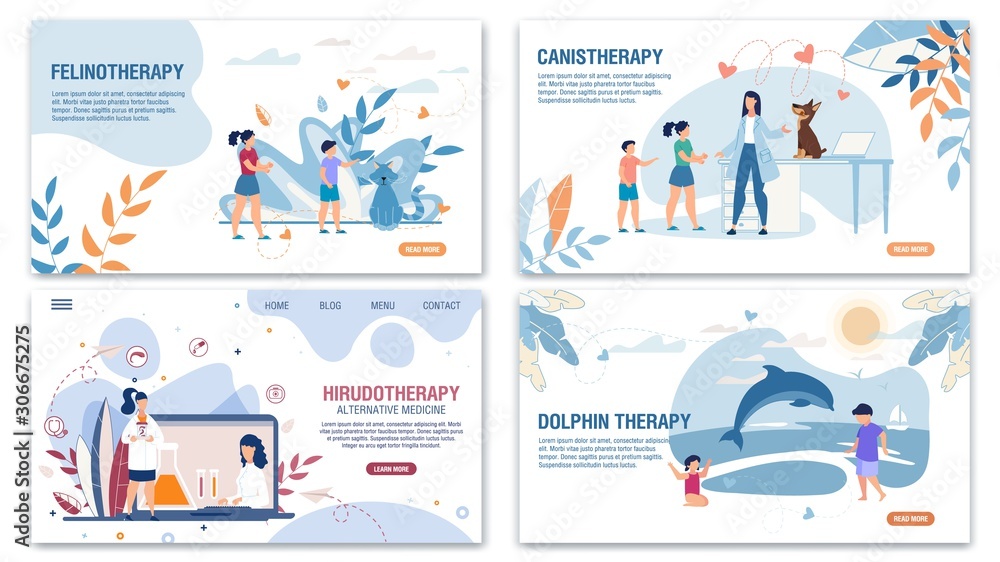Alternative Medical Treatment Methods Landing Page Flat Set ...