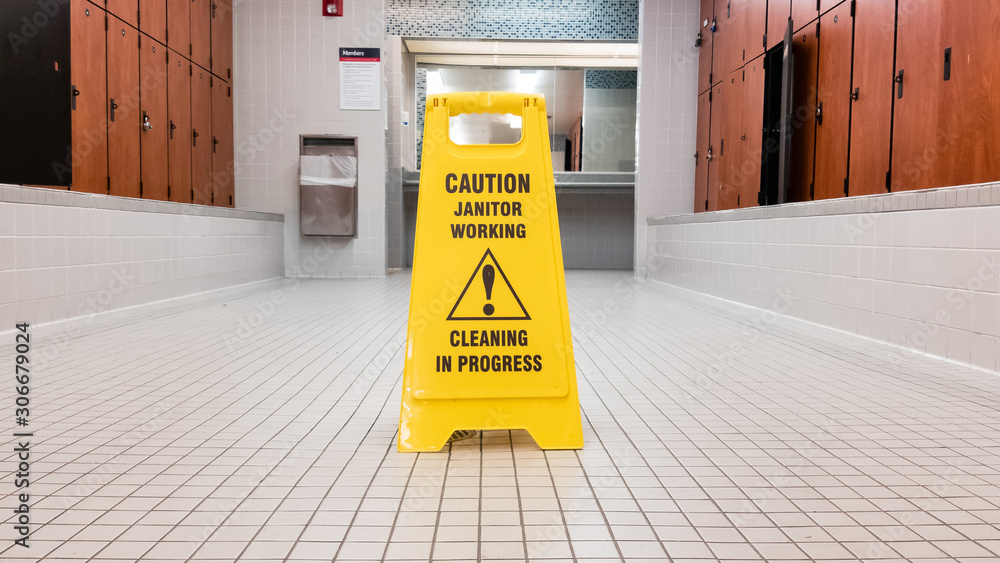 Caution Janitor Cleaning Floor Sign Stock Photo | Adobe Stock