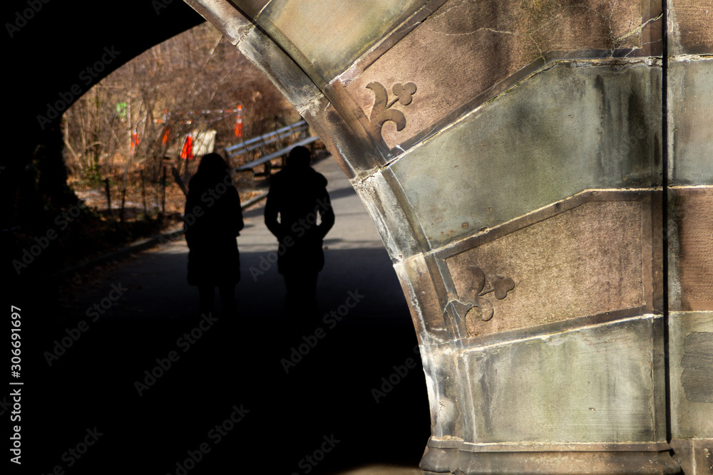 Details of a stone arch under a bridge at Central Park, New York City ...