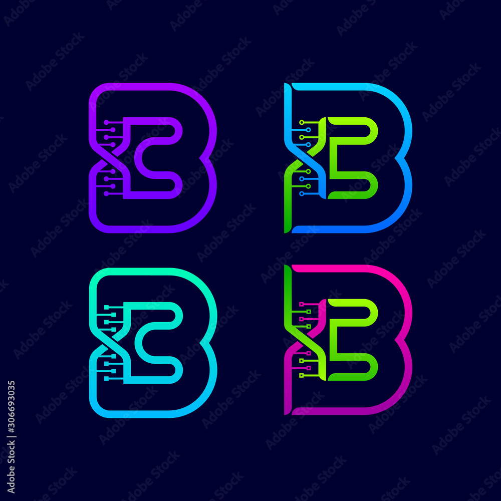Letter B logotype with Genetic DNA structure and Dot Linked Shape logos ...
