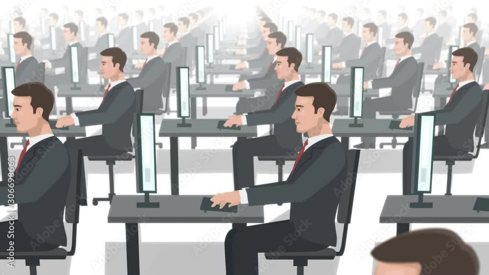 Office Workplace with Identical People Clones. Human Cloning Concept ...