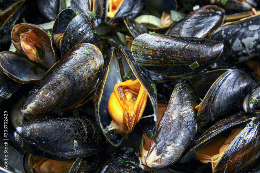 mussels cooked in the marinière Stock Photo | Adobe Stock