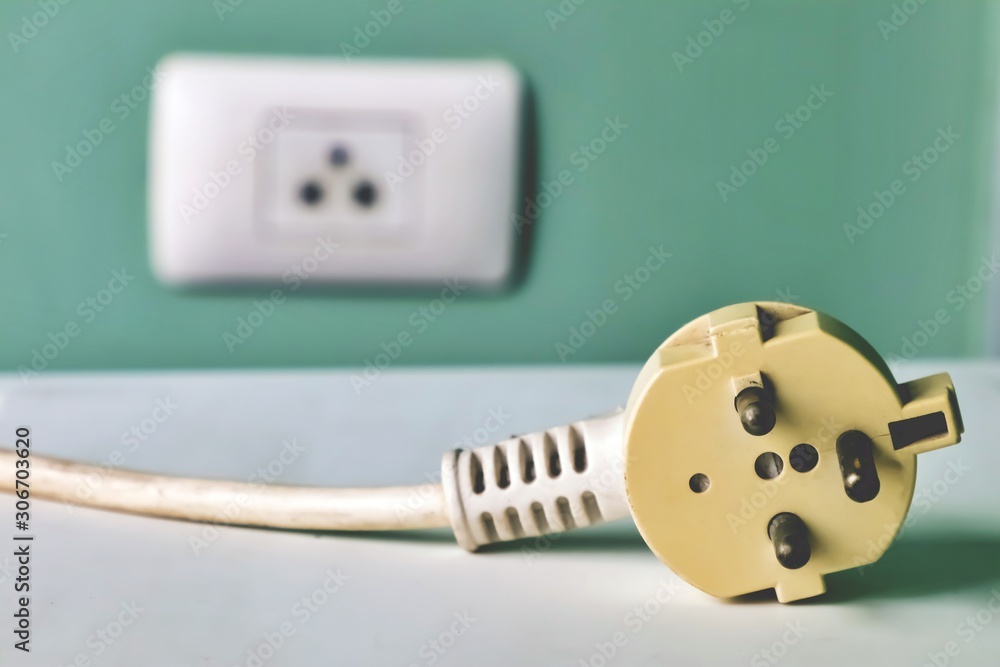 Electrical plug with grounding pin adaptor as three pin plug and power ...