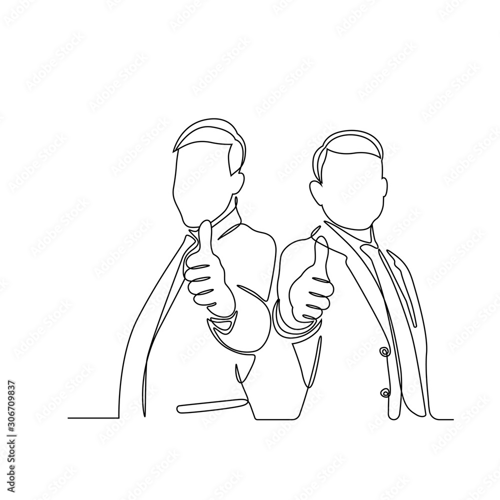 continuos line drawing of two man partner pose vector illustration ...