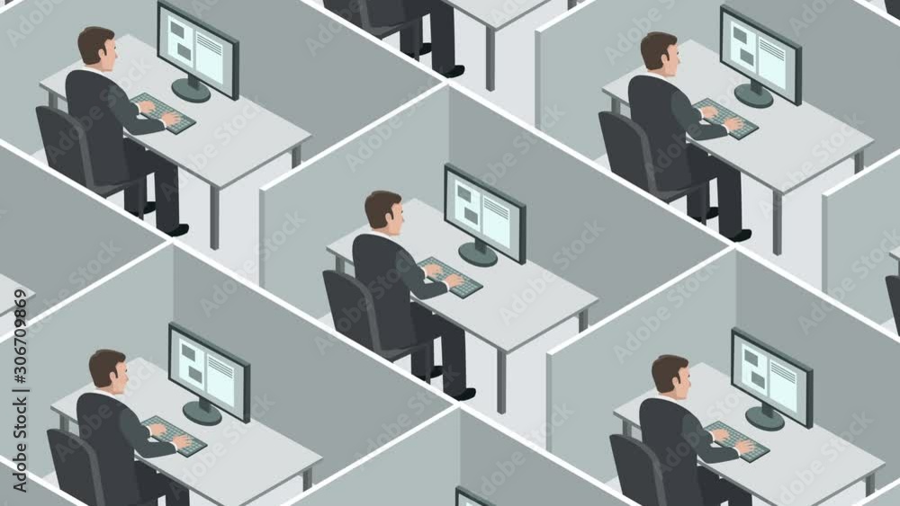 Cartoon People Work Cubicles Office Room Isometric Stock 비디오 | Adobe Stock