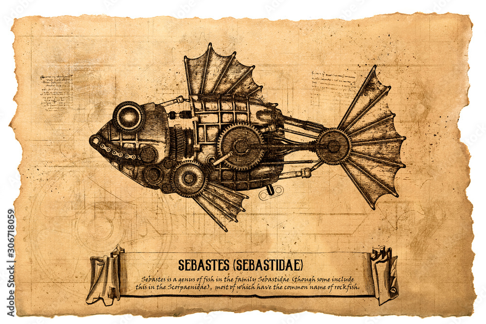 Steampunk style. Sebastes, sea perch (Sebastidae) Stock Illustration ...