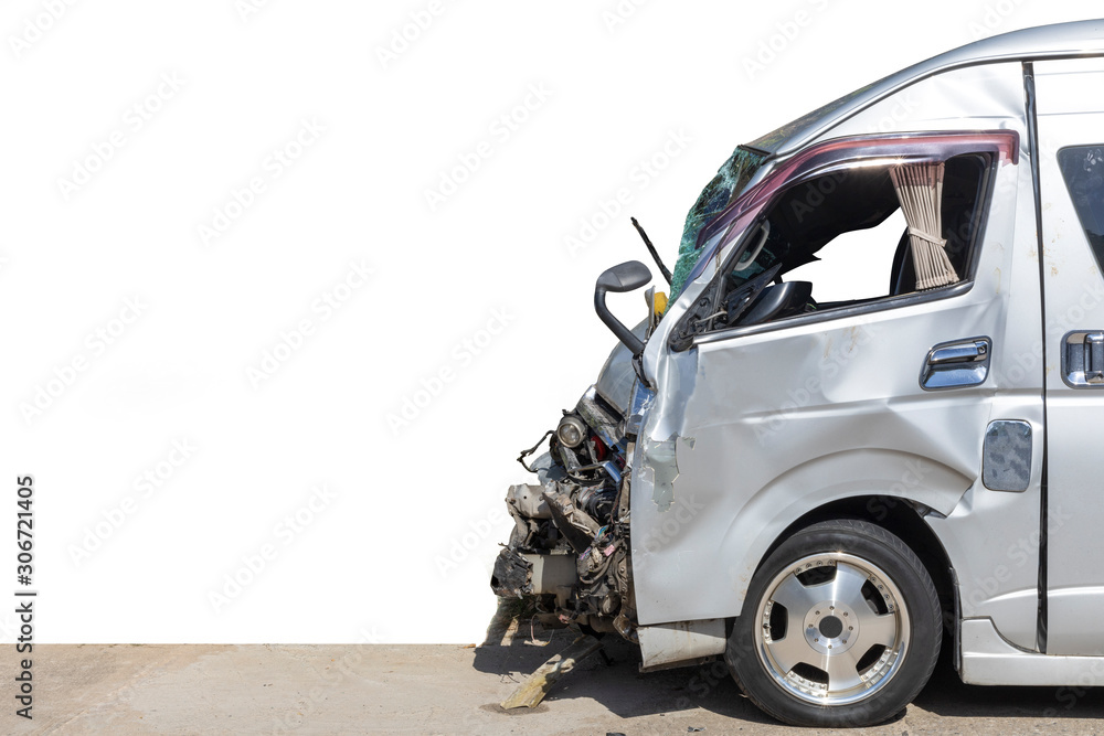 Front of white color van car have damaged and broken by accident on ...