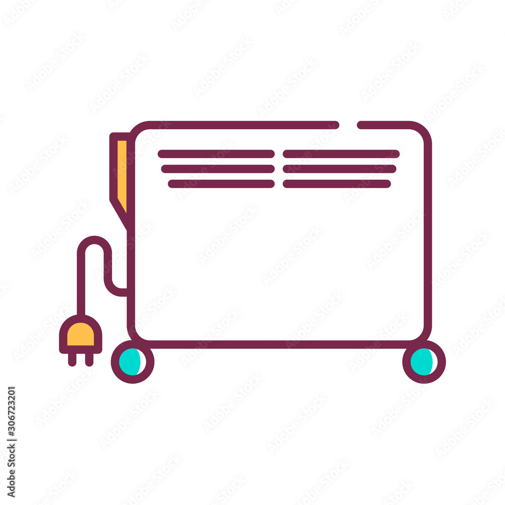 Heater color line icon. Heats the room, can be moved thanks to the ...