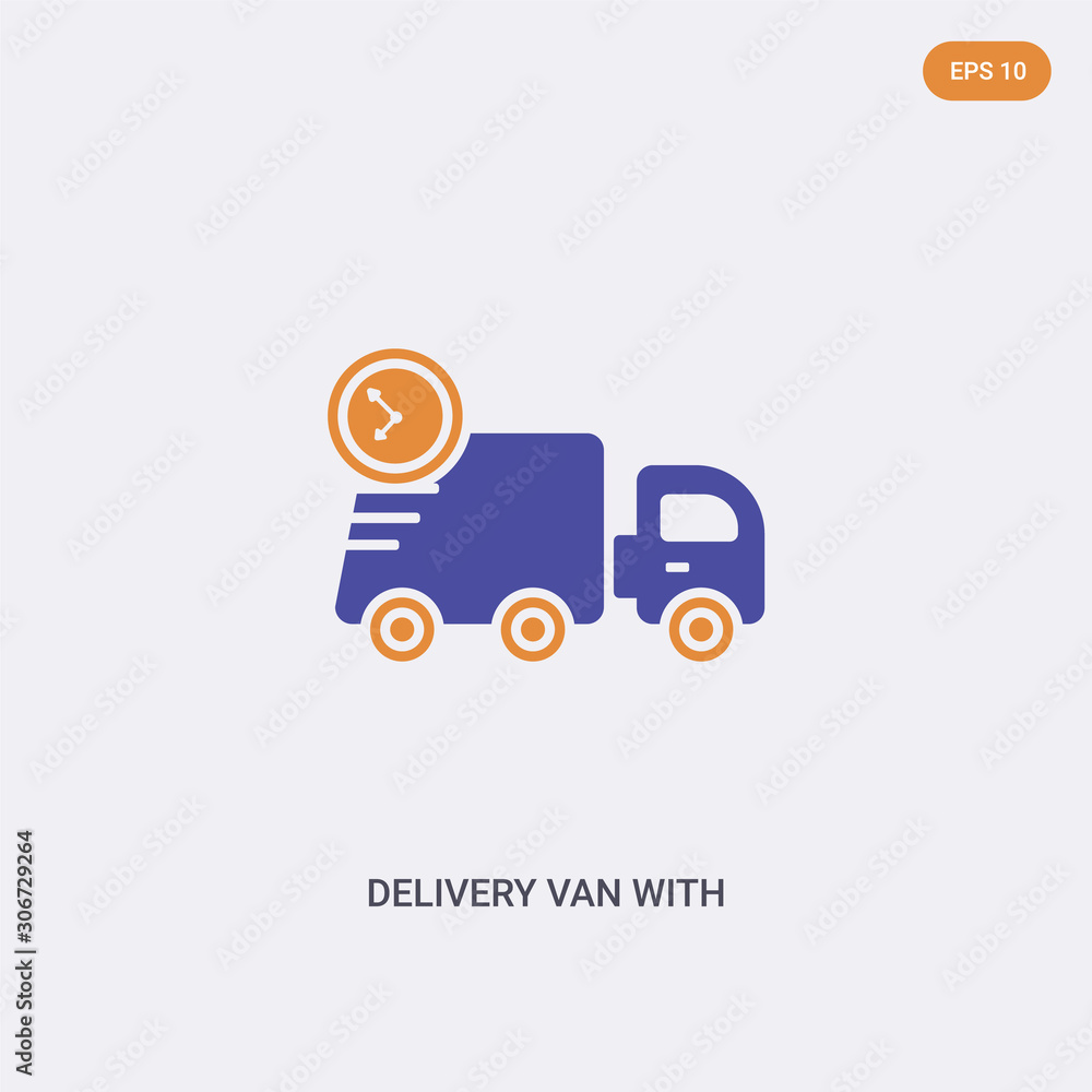 2 color delivery van with clock concept vector icon. isolated two color ...