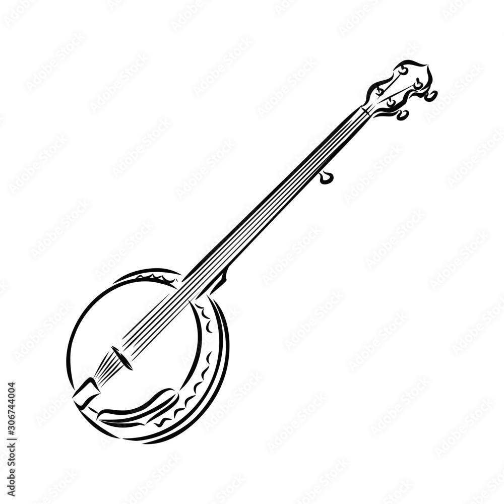 banjo, music instrument sketch, vector illustration Stock Vector ...