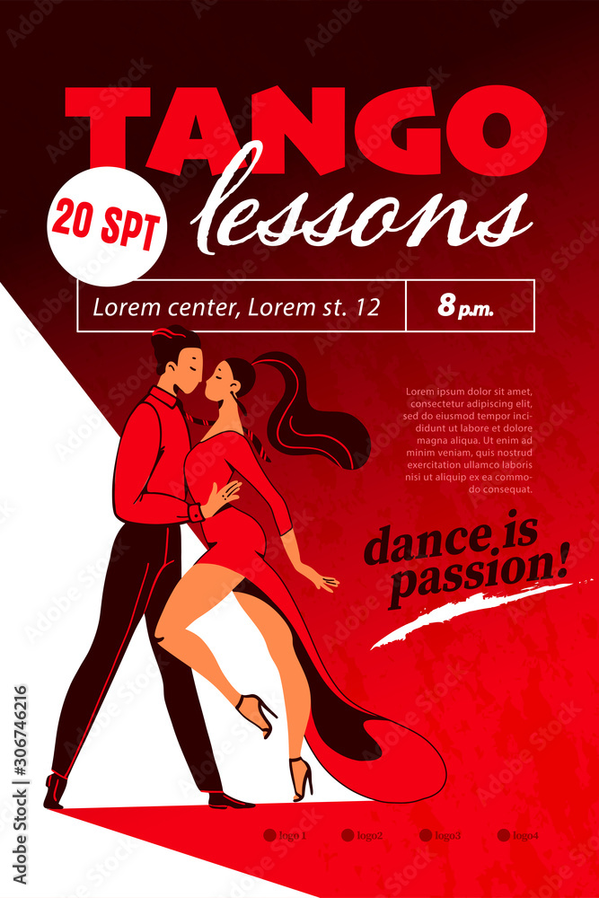 Tango lessons poster / placard advertisement design with dancing pair ...