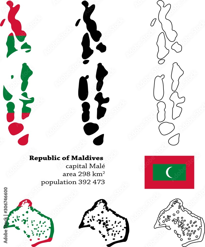 Republic of Maldives vector map, flag, borders, mask , capital, area ...