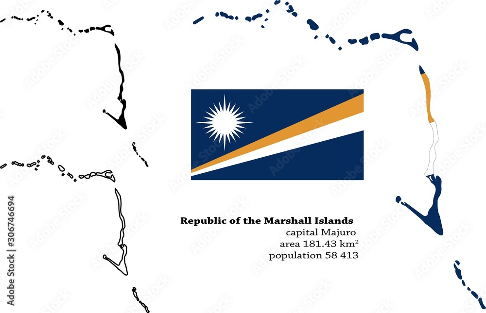 Republic of the Marshall Islands vector map, flag, borders, mask ...