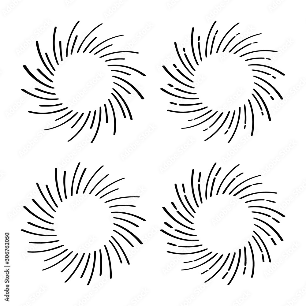 Collection of Hand drawn cartoon water explosion doodle. Swirling rays ...