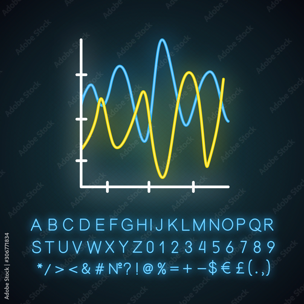 Vektorová grafika „Stream graph neon light icon. Seismic chart ...