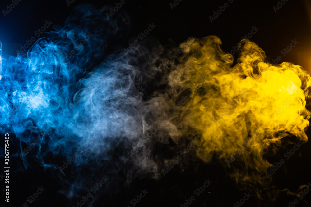 abstract blue and yellow smoke background with space for text ...
