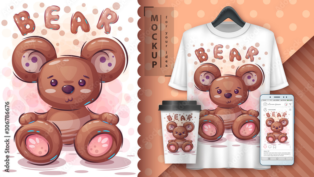 Teddy bear poster and merchandising Stock Vector | Adobe Stock