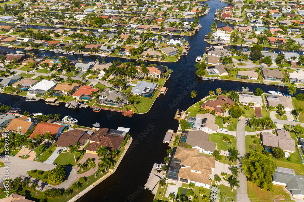 Aerial photos of Cape Coral residence houses and canals with Fort Myers ...