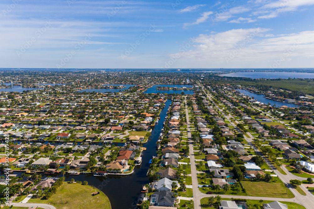 Aerial photos of Cape Coral residence houses and canals with Fort Myers ...