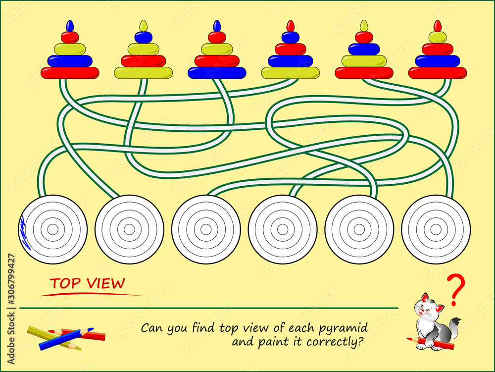 Logic puzzle game for kids. Can you find top view of each pyramid and ...