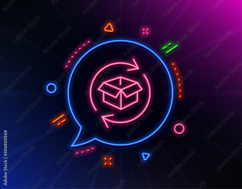 Exchange of goods line icon. Neon laser lights. Return parcel sign ...