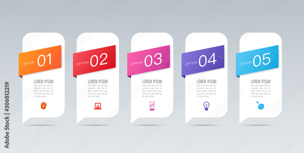 Infographics design paper art style and business icons with 5 options ...