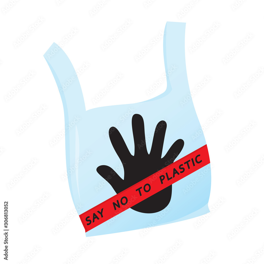 Hand stop logo on Plastic bag on white background,Say no to plastic ...