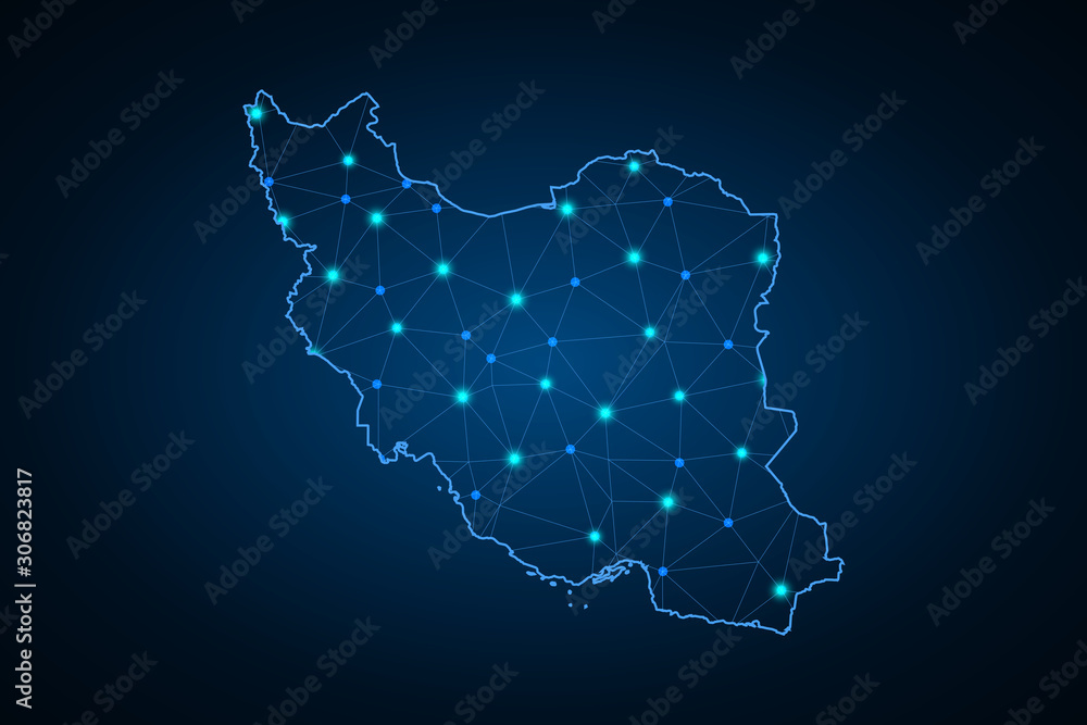Map of Iran. Wire frame 3D mesh polygonal network line, design sphere ...