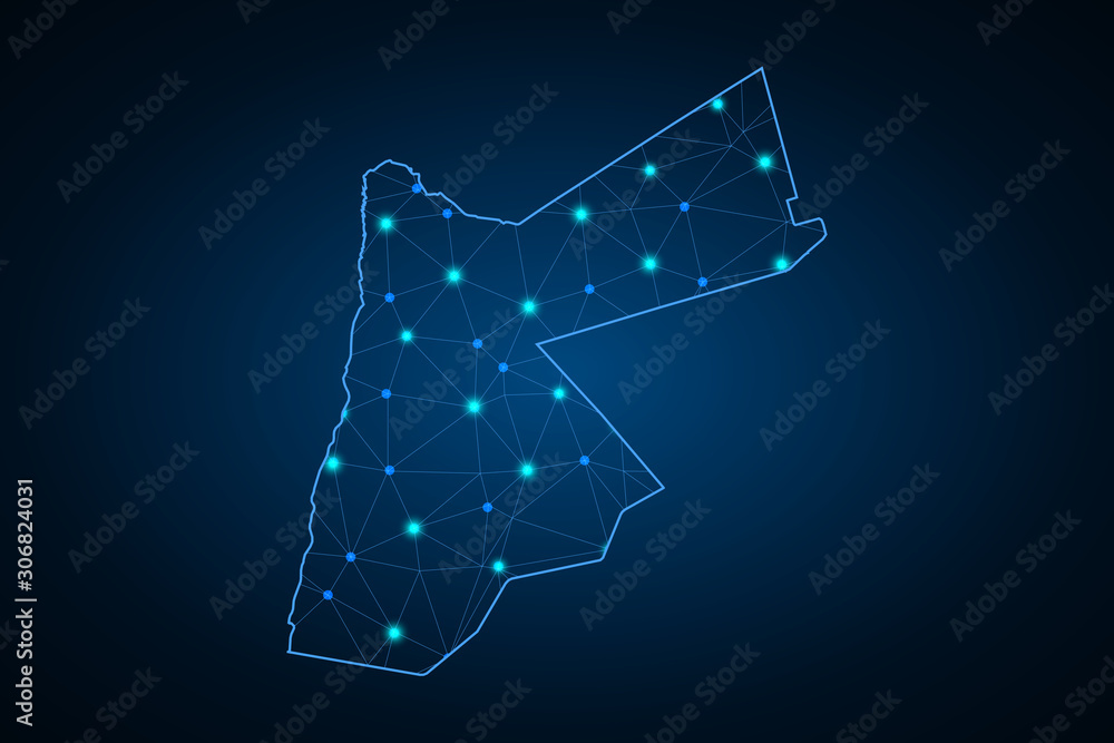 Map of Jordan. Wire frame 3D mesh polygonal network line, design sphere ...