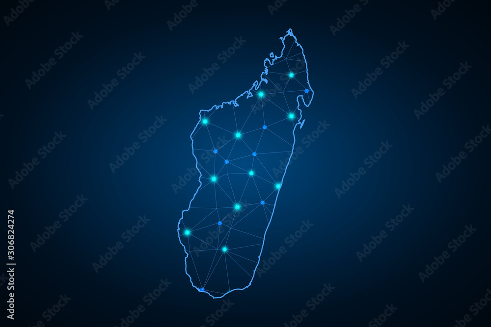 Map of Madagascar. Wire frame 3D mesh polygonal network line, design ...