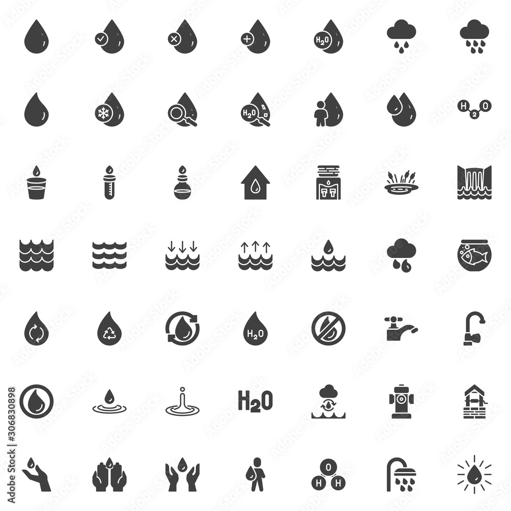 Fototapeta kuchenna Water vector icons set, modern solid symbol ...