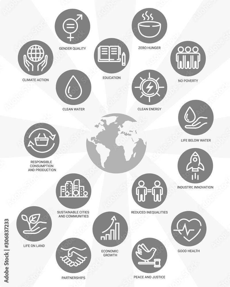 Sustainable Development Goals. Linear style icons Stock Vector | Adobe ...