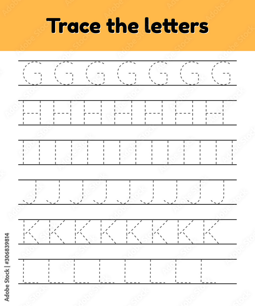 Trace line letters for kindergarten and preshool kids. Alphabet. Stock ...
