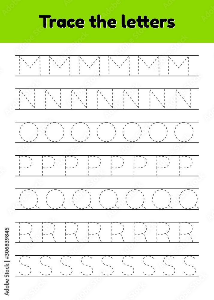 Trace line letters for kindergarten and preshool kids. Alphabet. Stock ...