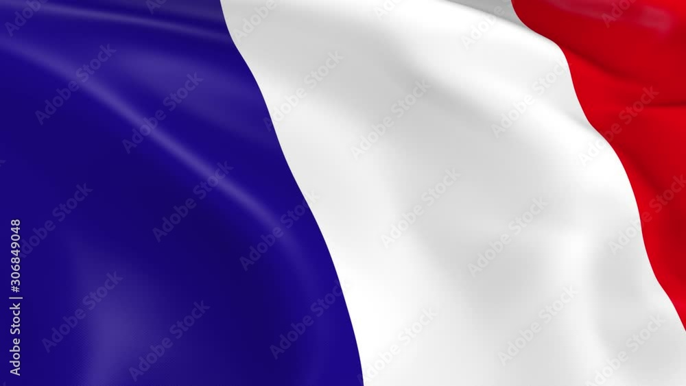 Photo realistic slow motion 4KHD flag of the France waving in the wind. Seamless loop animation ...