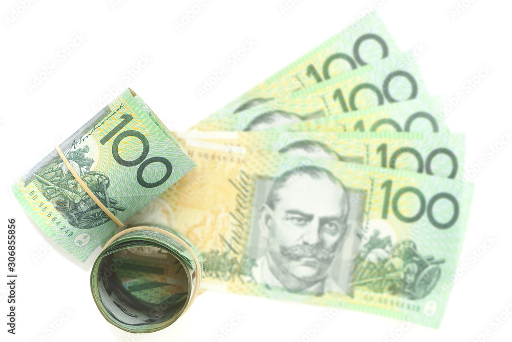 group of 100 dollar Australian focus at roll notes and blur expand ...