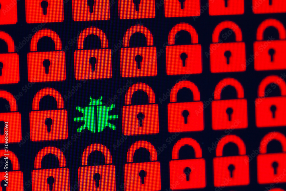 Bug as a symbol of malware and a Trojan virus in the program code ...