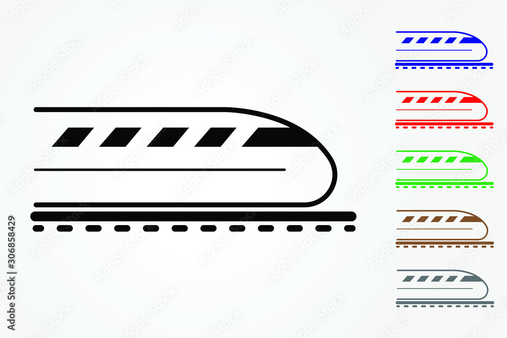 Bullet train on rail lines using many colors on white background vector ...