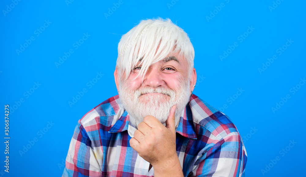 Typical grandpa. Elderly people. Bearded man with white hair wear ...
