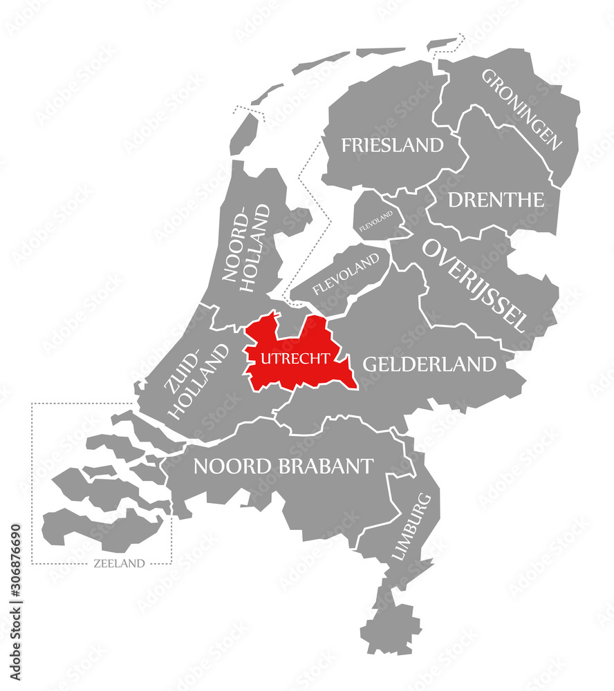 Utrecht red highlighted in map of Netherlands Stock Illustration ...