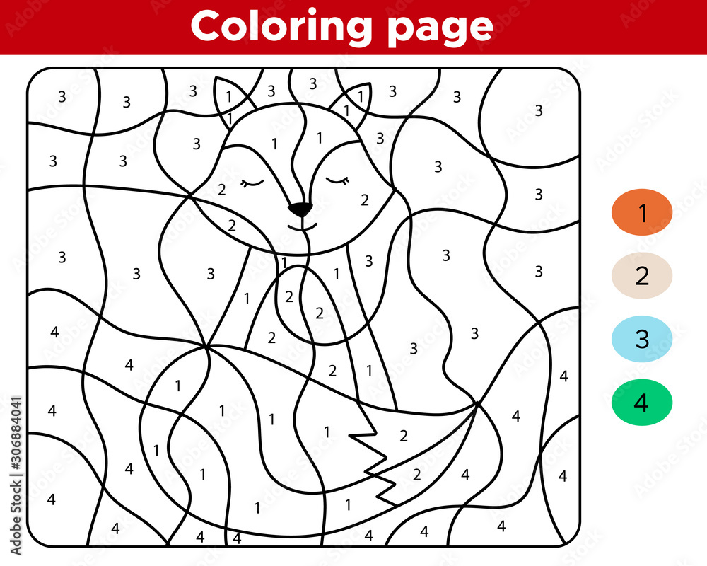 Number coloring page for preschool children. Cute cartoon fox. Forest ...