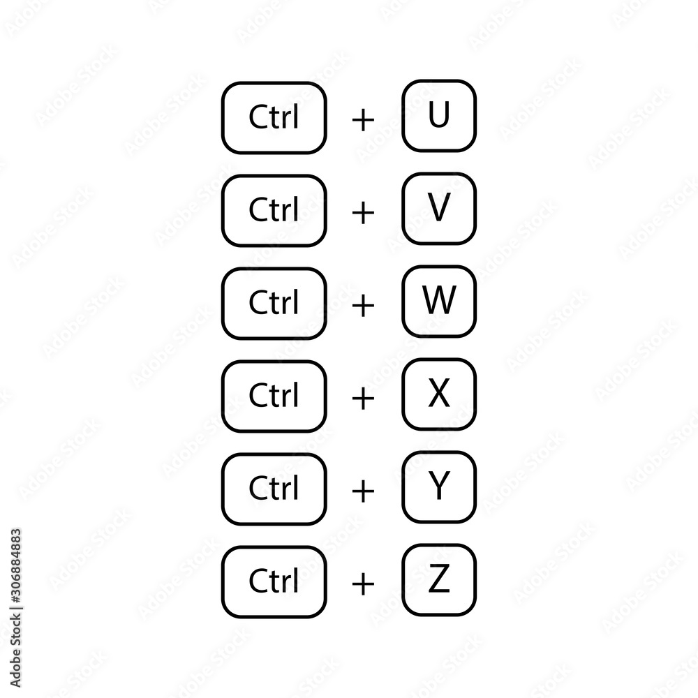 Vecteur Stock Keyboard shortcut Ctrl +U, V,Y,W,Z,X .Paste sign. cut ...
