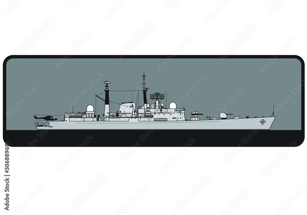 Royal Navy. Type 42 Batch III guided missile destroyer. Side view ...