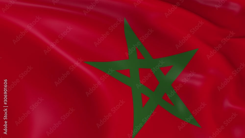 Photo realistic slow motion 4KHD flag of the Morocco waving in the wind ...