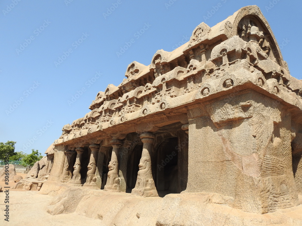 Panch Rathas Monolithic Hindu Temple in Mahabalipuram. Great South ...