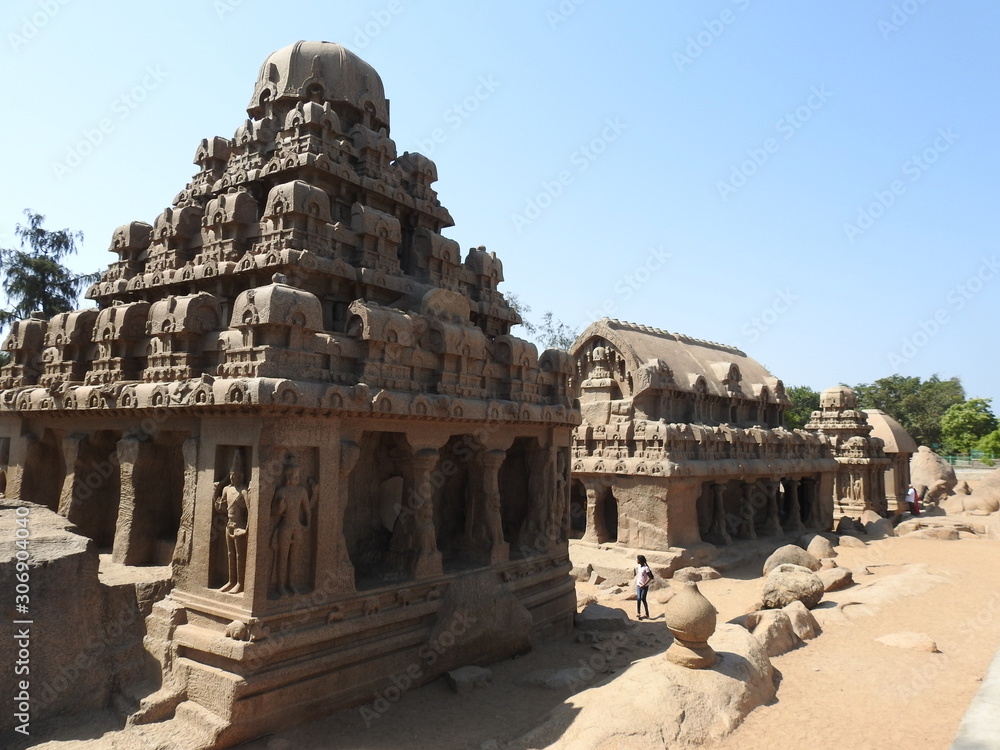 ancient Hindu monolithic, Pancha Rathas - Five Rathas, Mahabalipuram ...